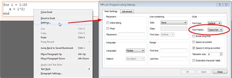 lyx is ignoring typewriter font setting for program listings tex