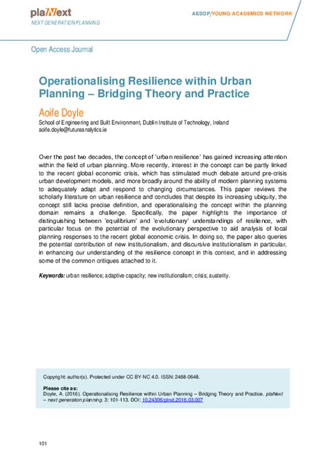 pdf operationalising resilience within urban planning bridging
