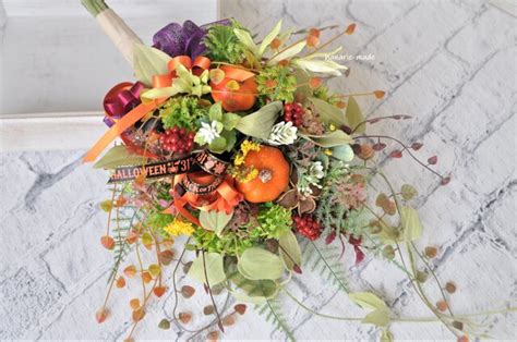 スワッグ エンジョイ ハロウィン：リボン パンプキン オレンジ 木の実 はなりえmade ハンドメイド通販 Iichi（いいち）