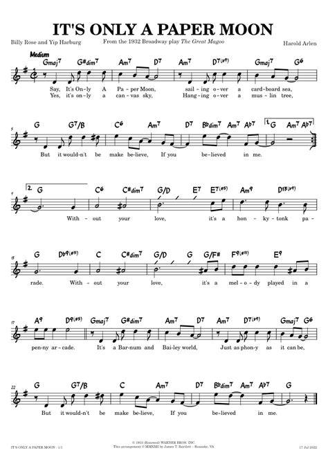 Its Only A Paper Moon Lead Sheet Sheet Music For Piano Solo Easy