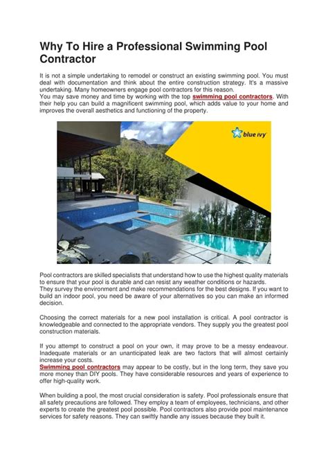 PPT Why To Hire A Professional Swimming Pool Contractor PowerPoint