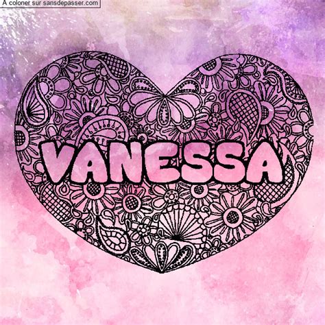 Coloriage prénom VANESSA décor Mandala coeur Sans Dépasser