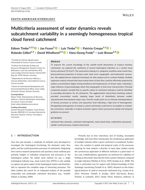 Pdf Multi Criteria Assessment Of Water Dynamics Reveals Sub Catchment Variability In A