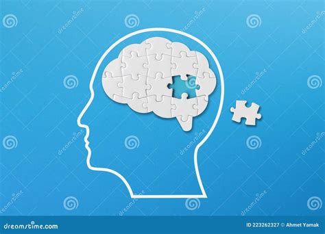 Rompecabezas Blanco Con Forma Cerebral Sobre Fondo Azul Una Pieza Faltante De La Salud Mental
