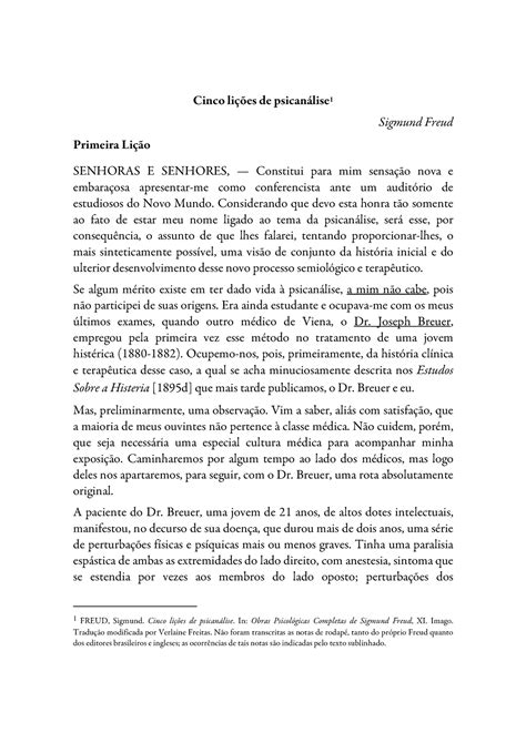 Freud Cinco Licoes Iivro As 5 LiÇÕes De Freud Cinco Lições De