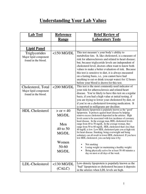 Understanding Your Lab Values Pdf Pdf Anemia Cholesterol