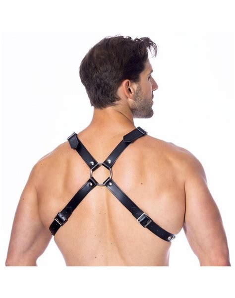 Rimba Bondage Play Borst Harnas Met Leren Riemen Versierd Met Siernieten Zwart Bol