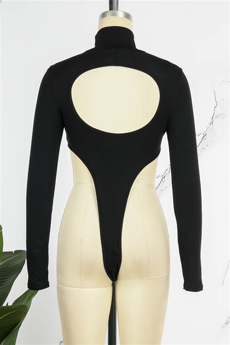 Wholesale Black Sexy Casual Solid Backless Turtleneck Skinny Romper