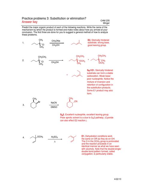 Substitution Vs Elimination Practice Problems 3 Answer Key Rev42213 Pdf Pdf Organic