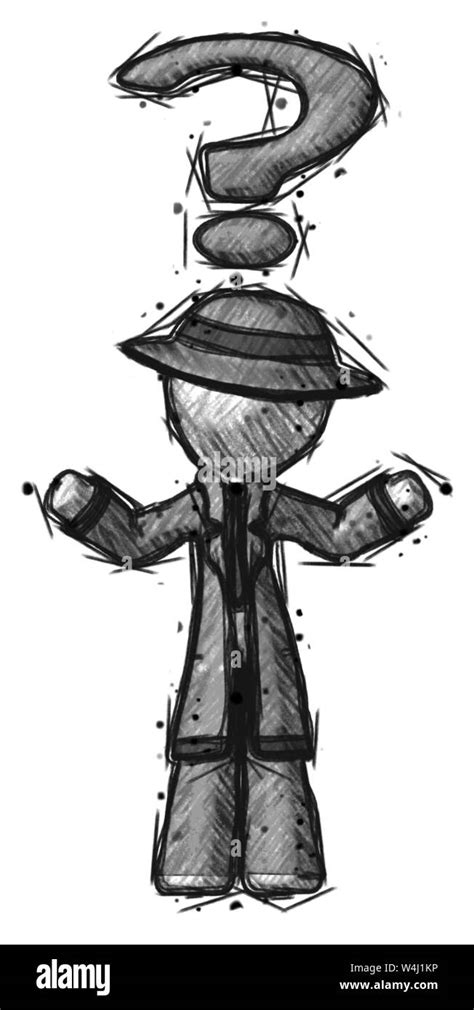 Sketch Detective Man With Question Mark Above Head Confused Stock