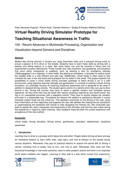 Pdf Virtual Reality Driving Simulator Prototype For Teaching Situational Awareness In Traffic