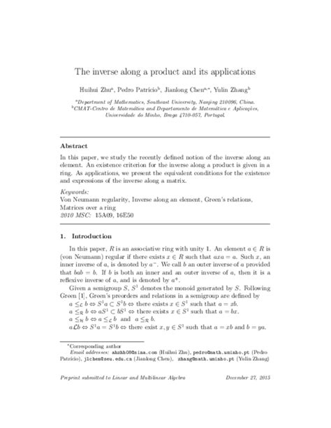 pdf the inverse along a product and its applications