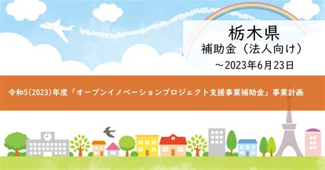 【2023年・栃木県】令和52023年度「オープンイノベーションプロジェクト支援事業補助金」事業計画【補助金・助成金】