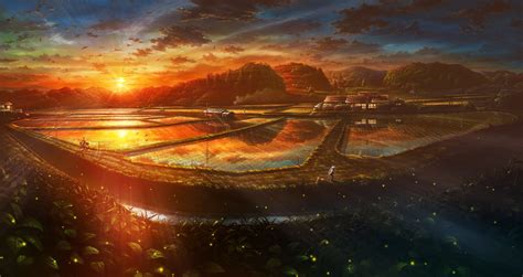 Anime Japan Farm Landscape Agro Plants Sky Sunlight Asia