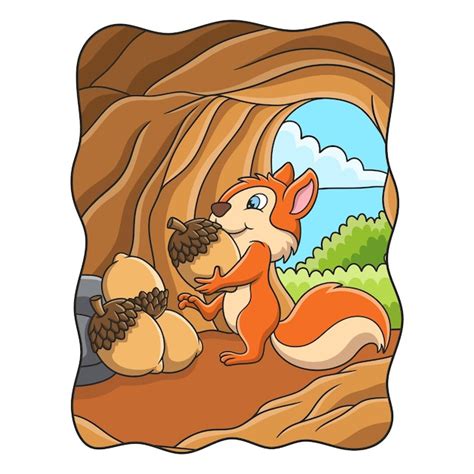 Premium Vector Cartoon Illustration The Squirrel Is Collecting Food