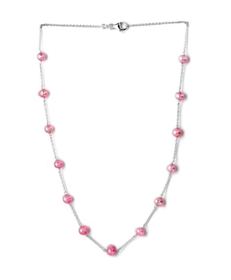 Pink Freshwater Pearl Necklace In Rhodium Over Sterling Silver 18