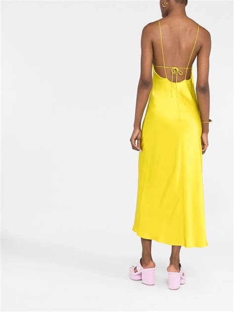 Stella Mccartney Sheer Panel Open Back Midi Dress Yellow Farfetch