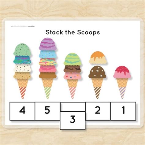 Ice Cream Scoops Counting Numbers 1 5 Stacking Learning To Etsy