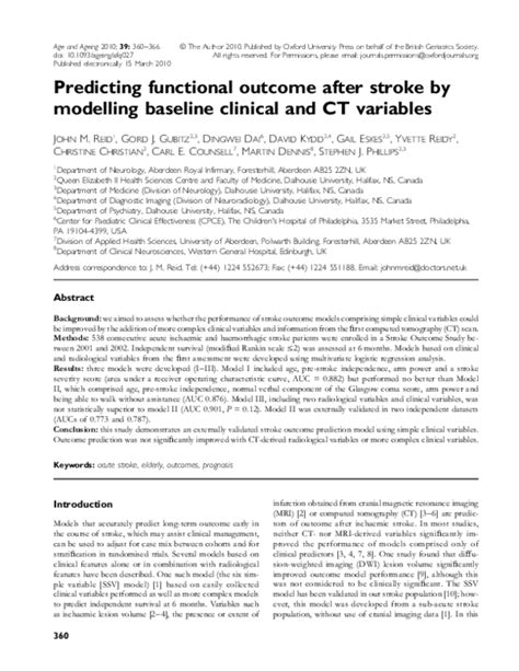 Pdf Predicting Functional Outcome After Stroke By Modelling Baseline Clinical And Ct Variables