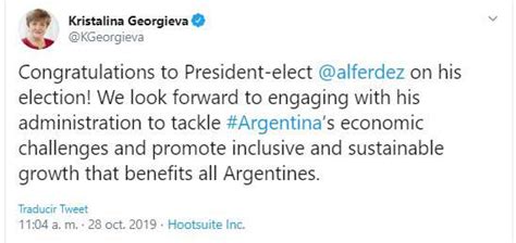 La directora del FMI Kristalina Georgieva felicitó a Alberto Fernández Espero colaborar con
