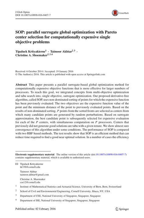 PDF SOP Parallel Surrogate Global Optimization With Pareto Center Selection For