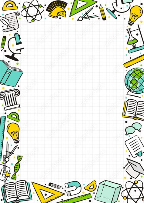 A Vertical Rectangular Frame Made Of Hand Drawn School Elements