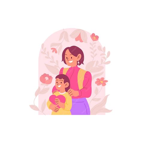 터 손으로 그린 엄마 만화 일러스트레이션 프리미엄 벡터