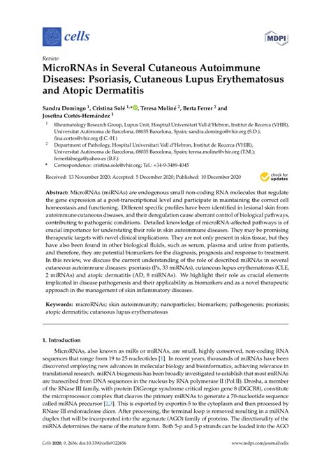 Pdf Micrornas In Several Cutaneous Autoimmune Diseases Psoriasis