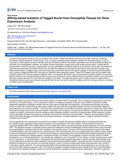 Pdf Affinity Based Isolation Of Tagged Nuclei From Drosophila Tissues For Gene Expression Analysis