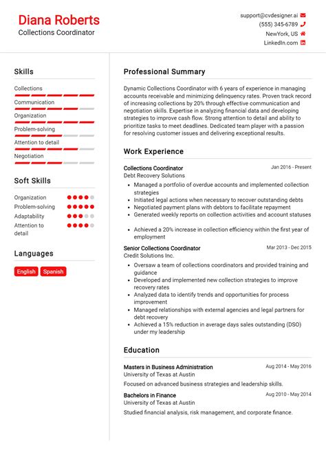 13 Collections Coordinator Resume Examples And Templates For 2024 Top Tips Resumedesign Ai