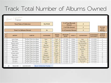 music collection tracker excel spreadsheet music tracker etsy