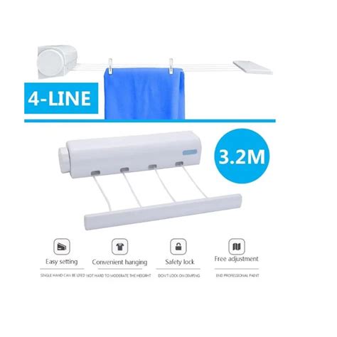 Прибираща се сушилня за дрехи Stuffix стенен монтаж с включен монтажен кит бял цвят 4 въжета