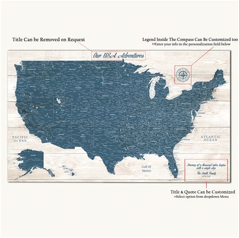 Rustic Push Pin USA Map Personalized USA Map Canvas Art Bay