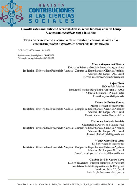 Pdf Growth Rates And Nutrient Accumulation In Aerial Biomass Of Sunn