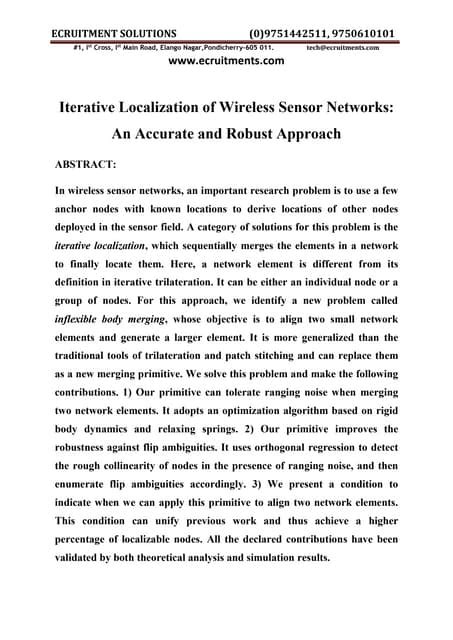 Iterative Localization Of Wireless Sensor Networks Pdf