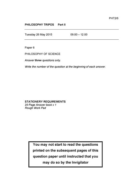 Exam 26 May 26 05 2015 Questions PHT2 PHILOSOPHY TRIPOS Part II