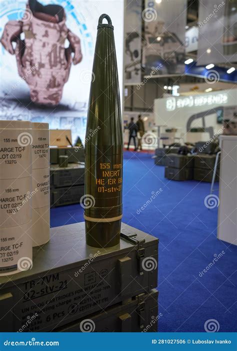 Brno Czechia October 08 2021 Large 155mm High Explosive Extended Range Artillery Ammunition