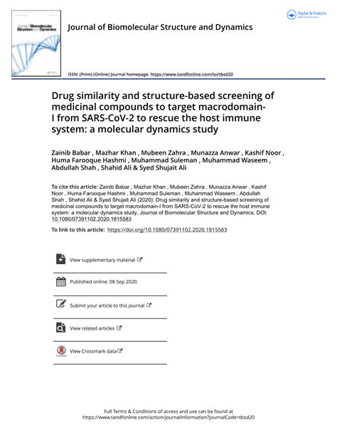 Pdf Journal Of Biomolecular Structure And Dynamics Issn Print Online Journal Homepage