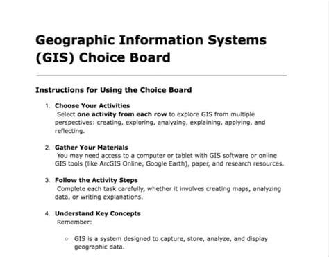 Geographic Information Systems Gis Choice Board Project Based Learning