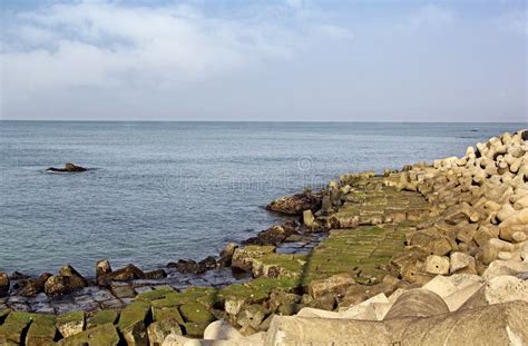 Coastline Protection Using Concrete Blocks Stock Image Image Of Seawall Coast