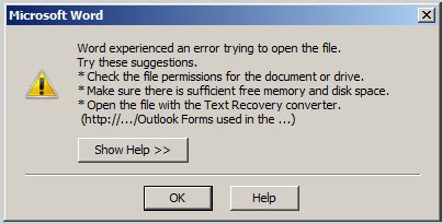 SharePoint Word Experienced An Error Trying To Open The File