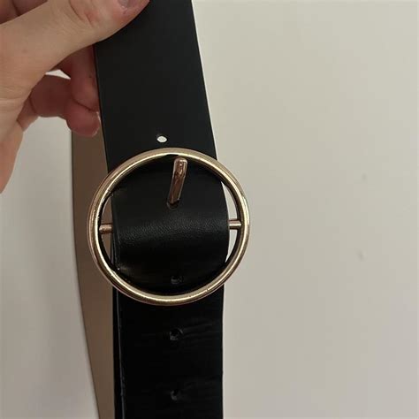 Black Belt Gold Buckle Circular Buckle Fits Depop