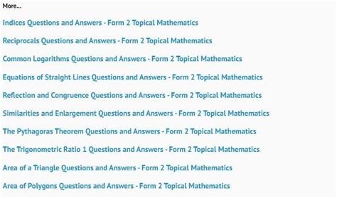 Mathematics Form 2 Topical Revision Questions And Answers Mathematics
