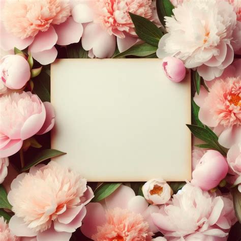 Greeting Or Invitation Blank Card And Peony Flowers Ai Generative