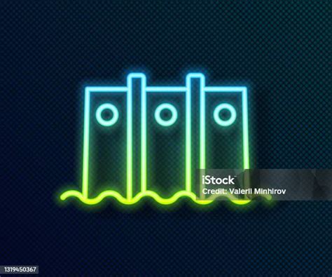 Glowing Neon Line Ikon Bendungan Hidroelektrik Terisolasi Pada Latar