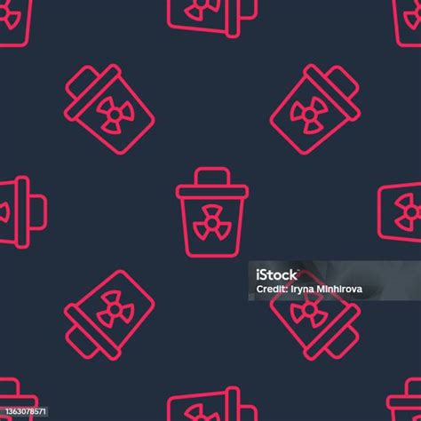 빨간색 선 전염성 폐기물 아이콘 은 검은 배경에 원활한 패턴을 격리 방사성 폐기물을 수거하기 위한 탱크 쓰레기통 이나 컨테이너 생물 위험 물질 벡터 0명에 대한 스톡 벡터