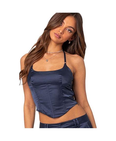 Edikted Womens Kelsey Satin Lace Up Corset Top Macys