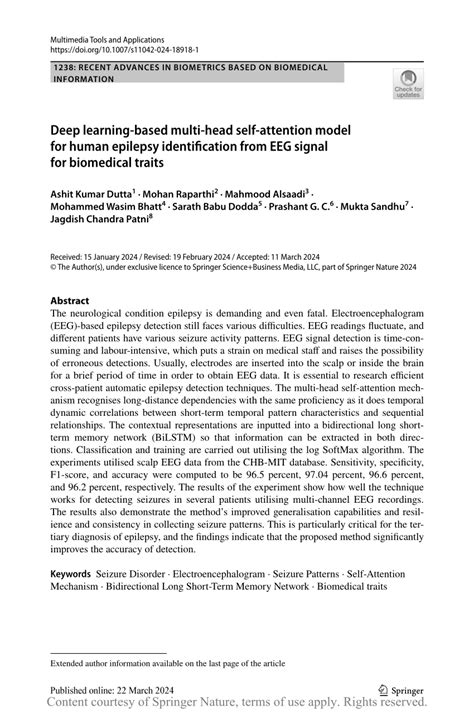 Deep Learning Based Multi Head Self Attention Model For Human Epilepsy
