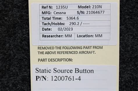 1200761 4 Cessna 210n Static Source Button