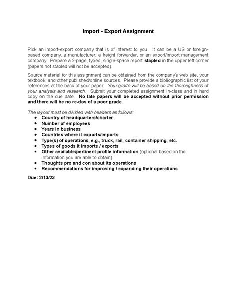 Export Import Assignment Import Export Assignment Pick An Import